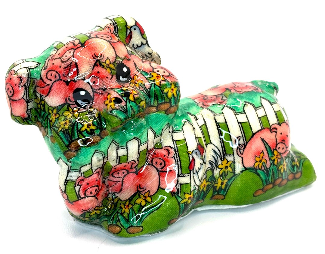 Roly-poly Pig in White Fences and Piggy Friends Printed Fabric Covering ...