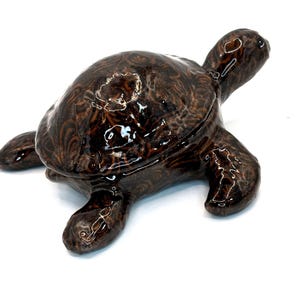 Sea Turtle Box in Brown Leather Like Printed Fabric - Handmade and One ...