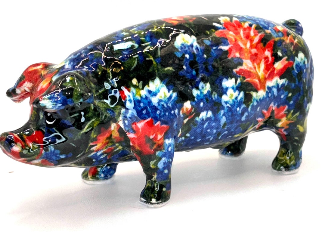 Piggy Standing in a Bright Field of Wildflowers Handmade and One of a ...