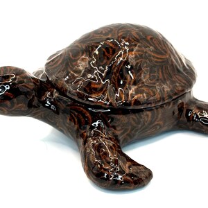 Sea Turtle Box in Brown Leather Like Printed Fabric - Handmade and One ...