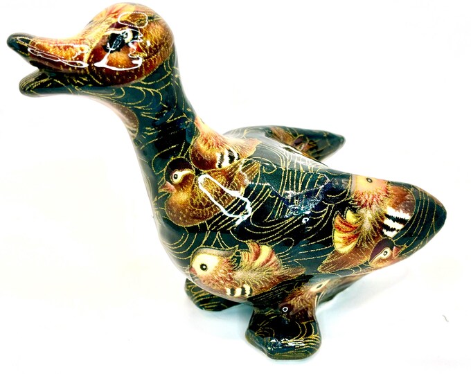 Comical Duck in Green and Gold With Japanese Duckling Print Handmade ...