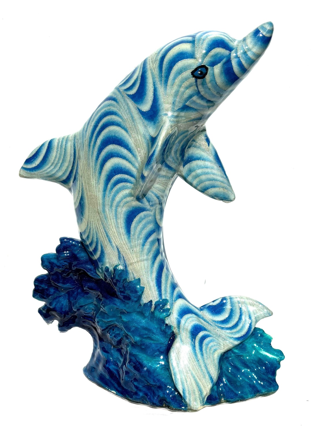 Beautiful Large Dolphin Breach Jumping From Deep Blue Waves Handmade ...