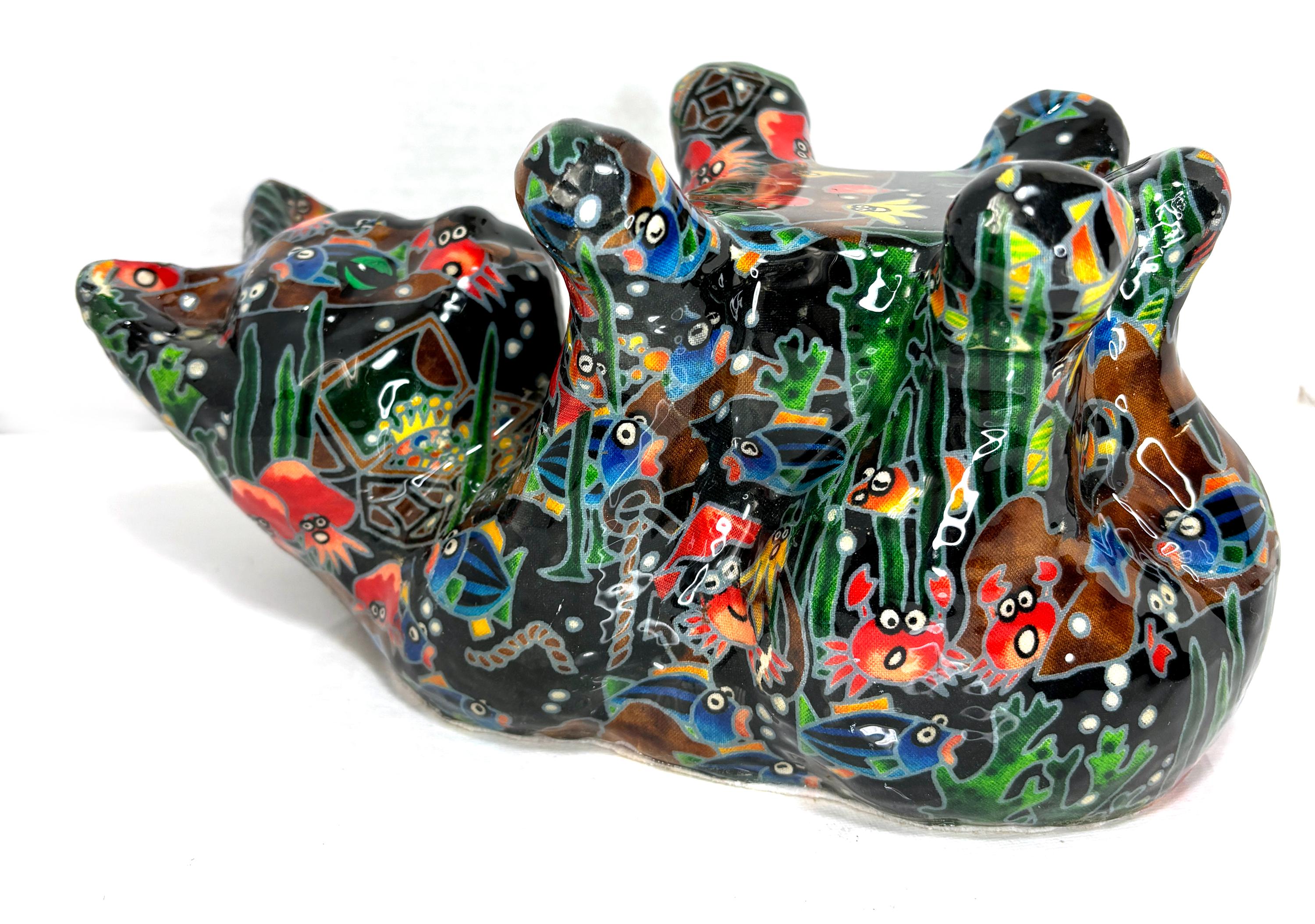Fish Bowl Held up With the Paws of a Black Cat Covered With Fish Fabric ...