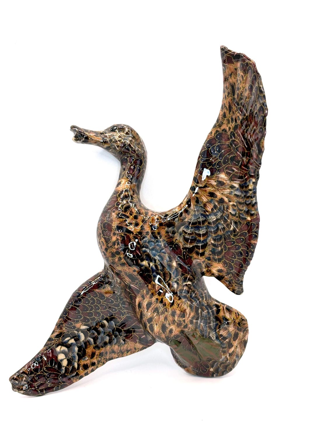 3D Hanging Duck Covered With Fabric of Brown Feathers Outlined With ...