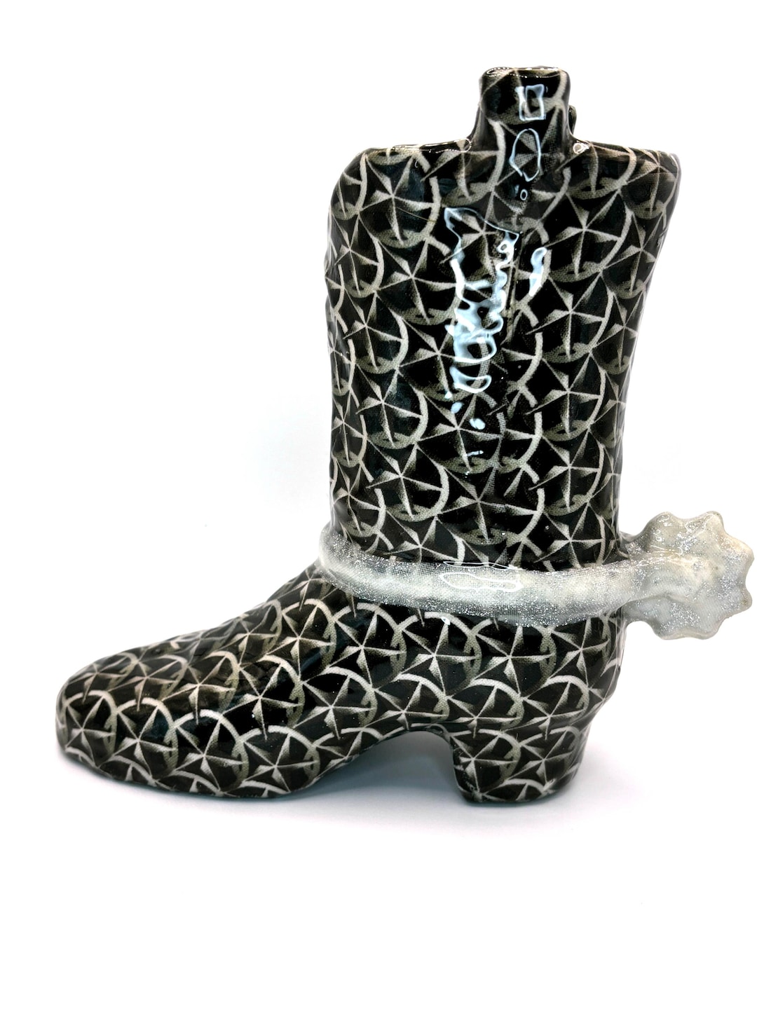 Cowboy Boot With Spur Covered With a Scattered Silver Sheriff Stars ...