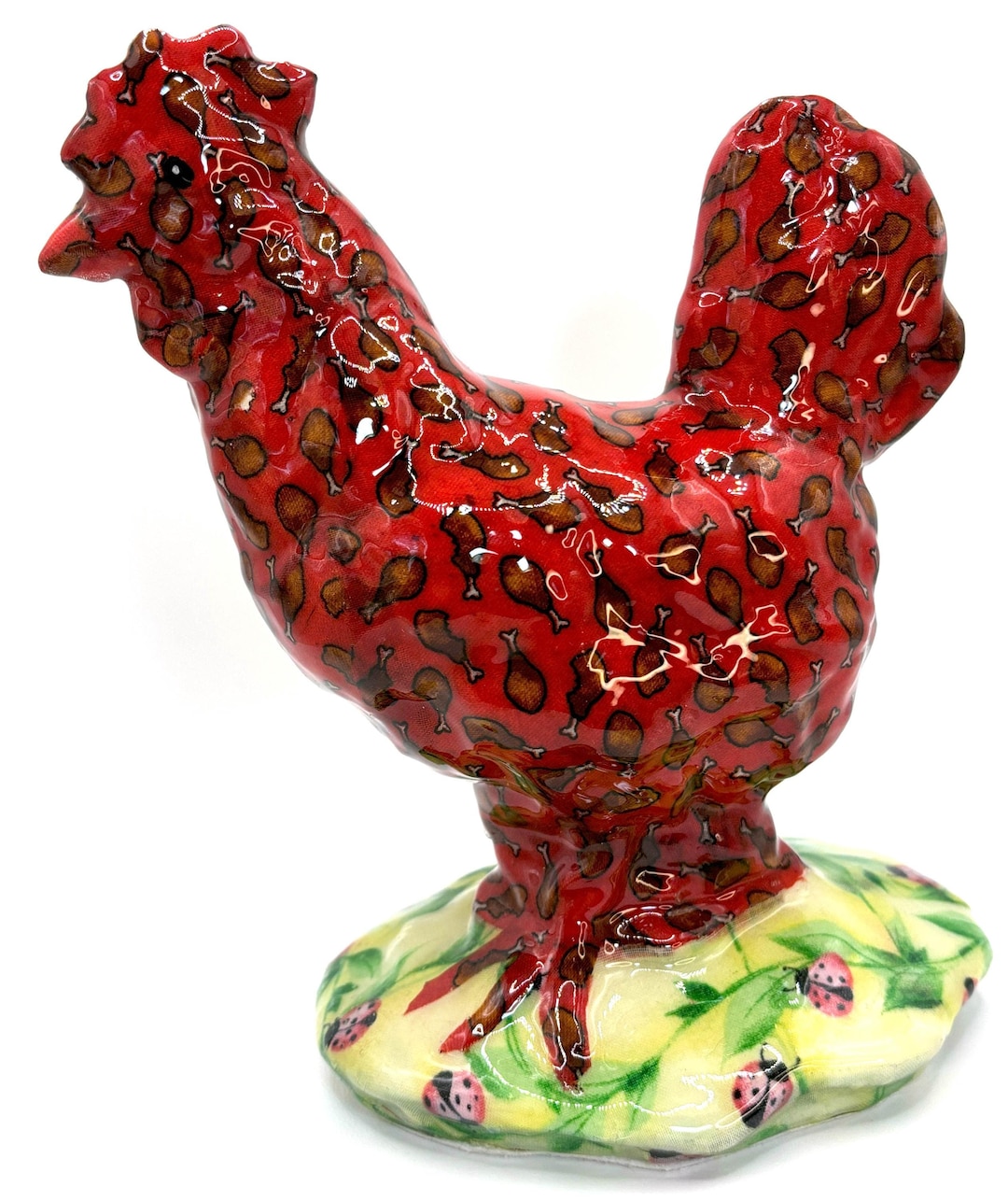 Fun Red Chicken Hen Covered With Drumsticks in Garden of Ladybugs ...