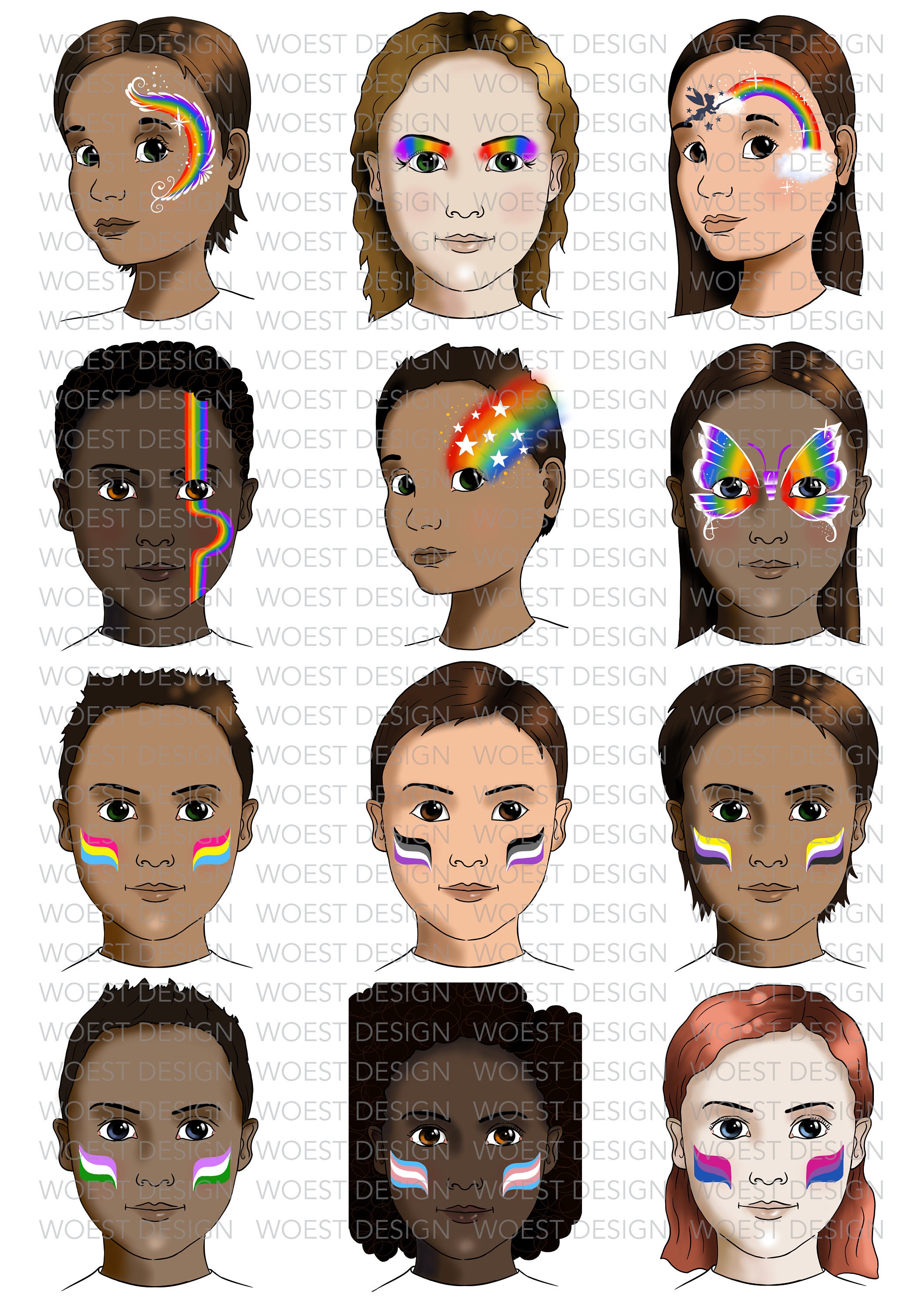 Pride Illustrative Style DIGITAL DOWNLOAD - Face Paint Design Board ...