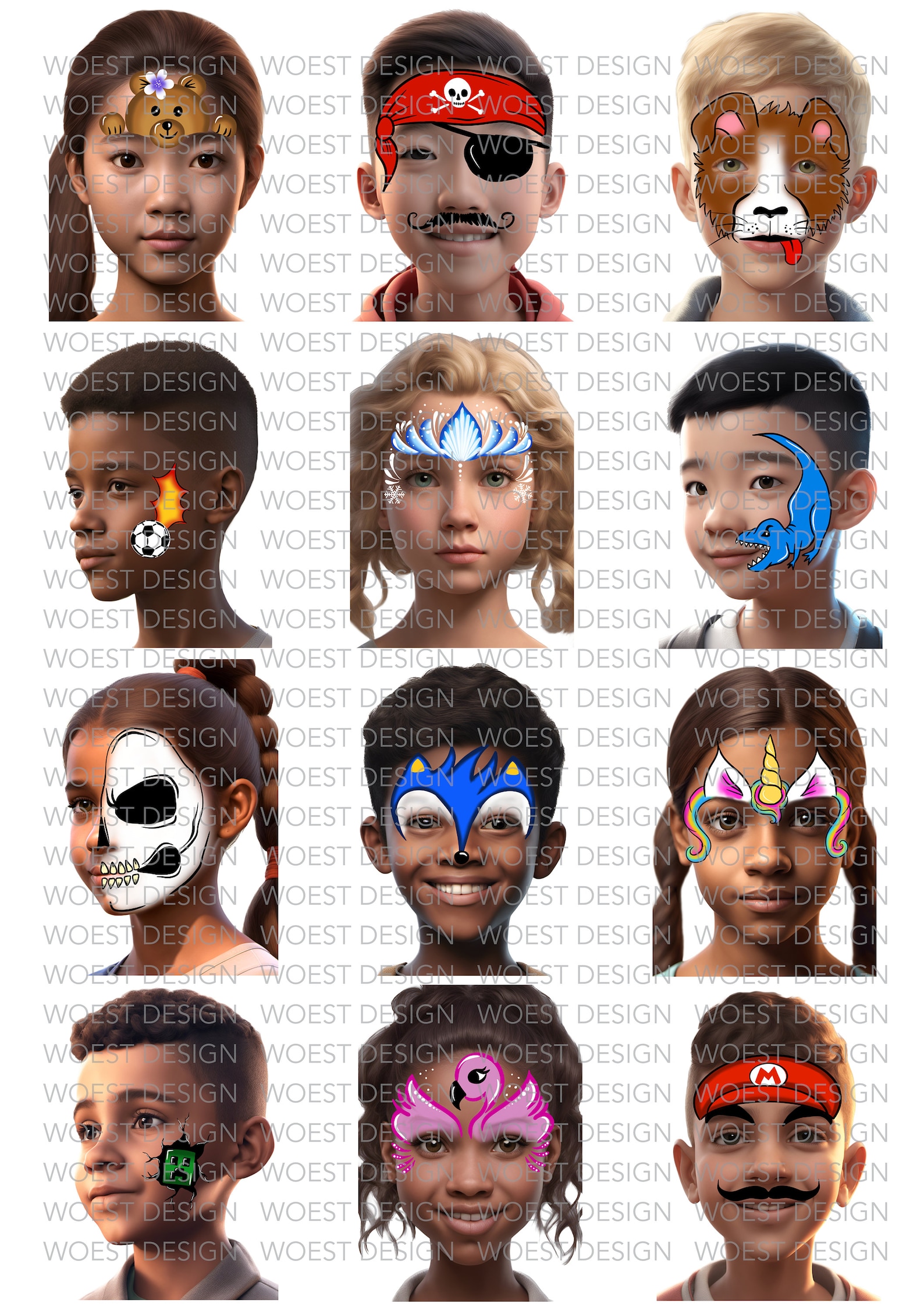 Basic Set B Realistic Style DIGITAL DOWNLOAD - Face Paint Design Board ...
