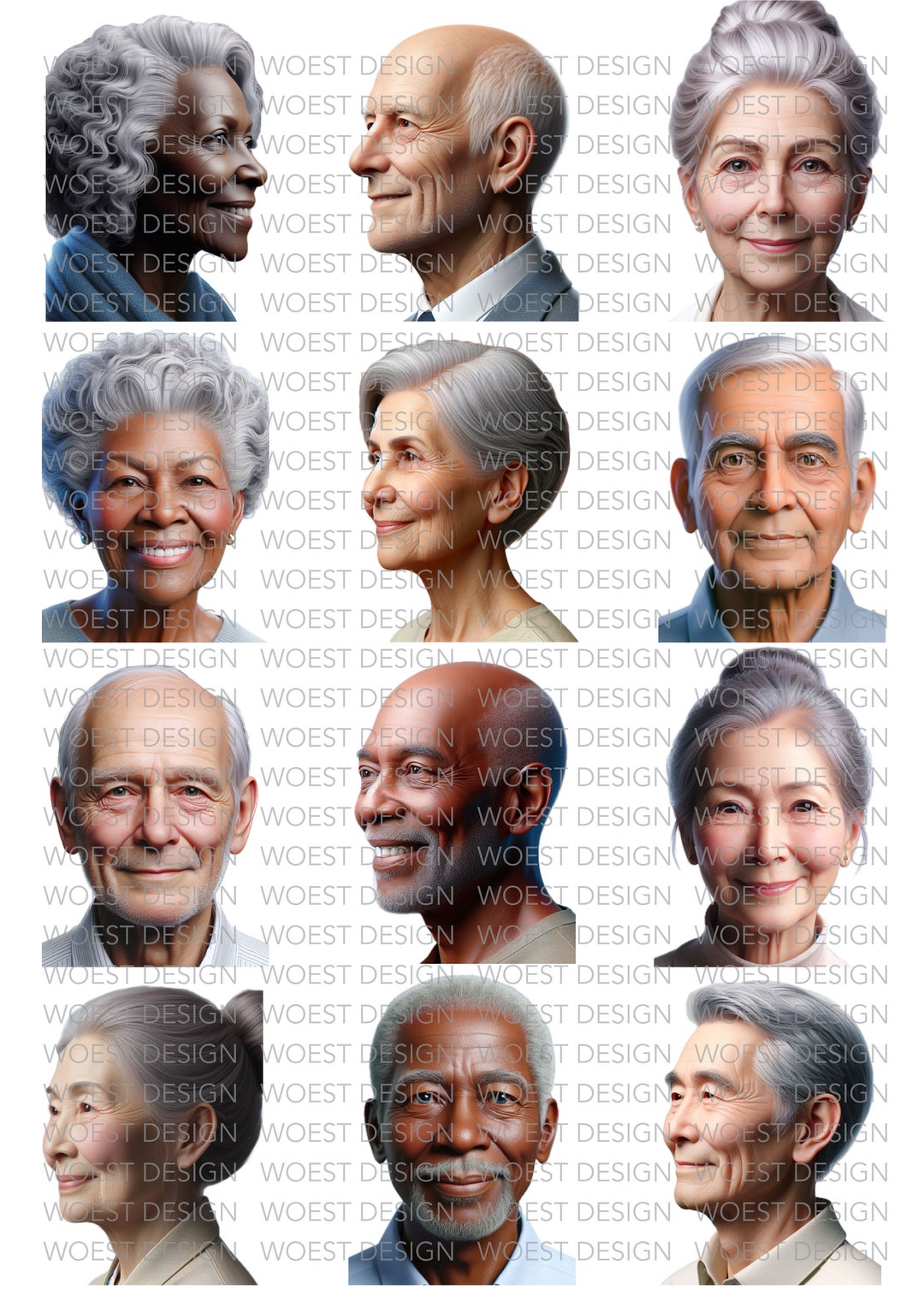 Elderly / Older Faces Realistic Style - DIGITAL DOWNLOAD - Face Paint ...