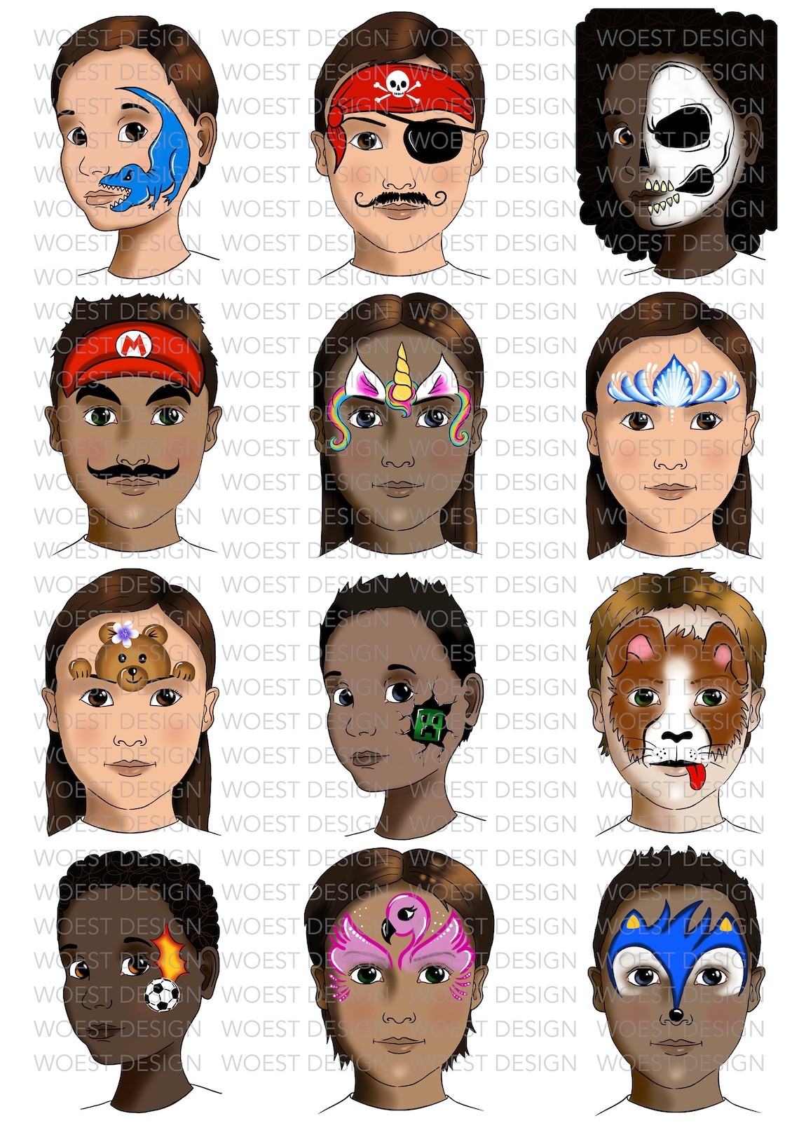 Basic Set B DIGITAL DOWNLOAD Face Paint Design Board Face Painting ...