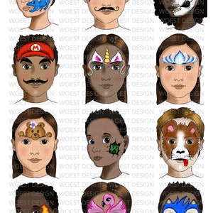 Basic Set B DIGITAL DOWNLOAD - Face Paint Design Board Face Painting ...