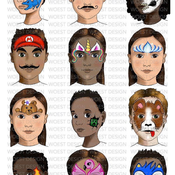 Blank Line Art Template Set B DIGITAL DOWNLOAD Face Paint Design Board ...