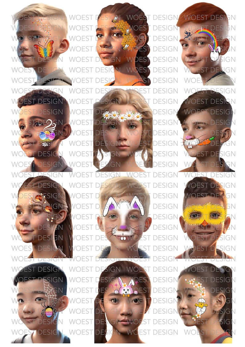 Easter Set Realistic Style DIGITAL DOWNLOAD - Face Paint Design Board ...