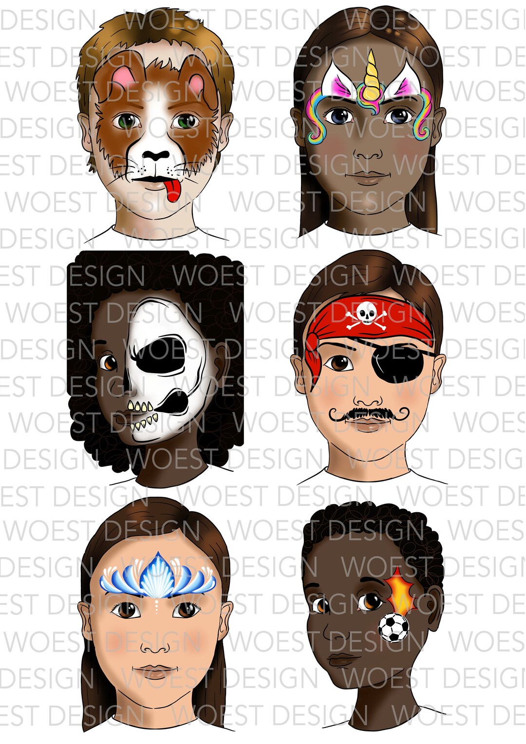 Mini Set B DIGITAL DOWNLOAD - Face Paint Design Board Face Painting ...