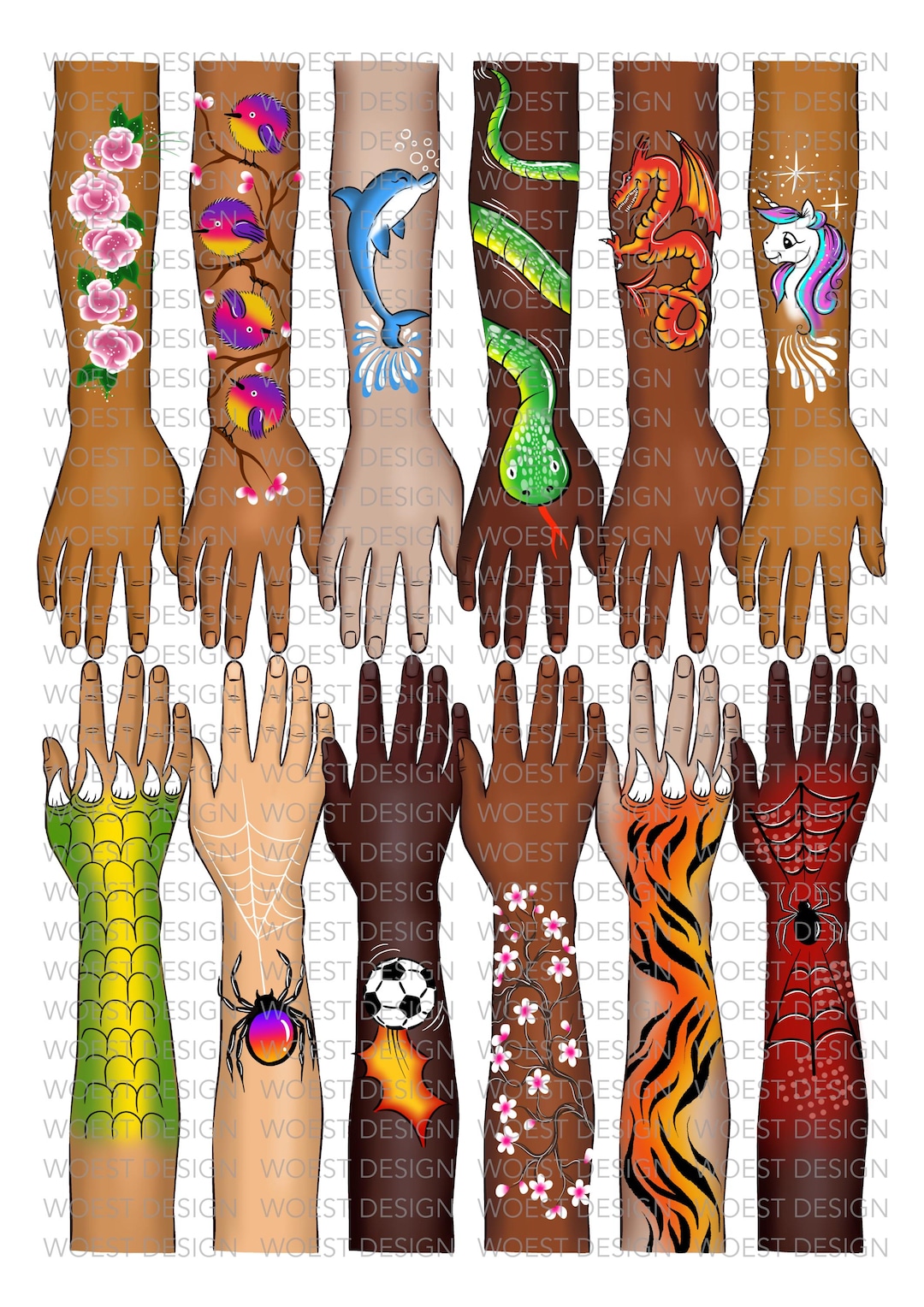 Face Paint Arm Set Illustrative Style DIGITAL DOWNLOAD - Face Paint ...