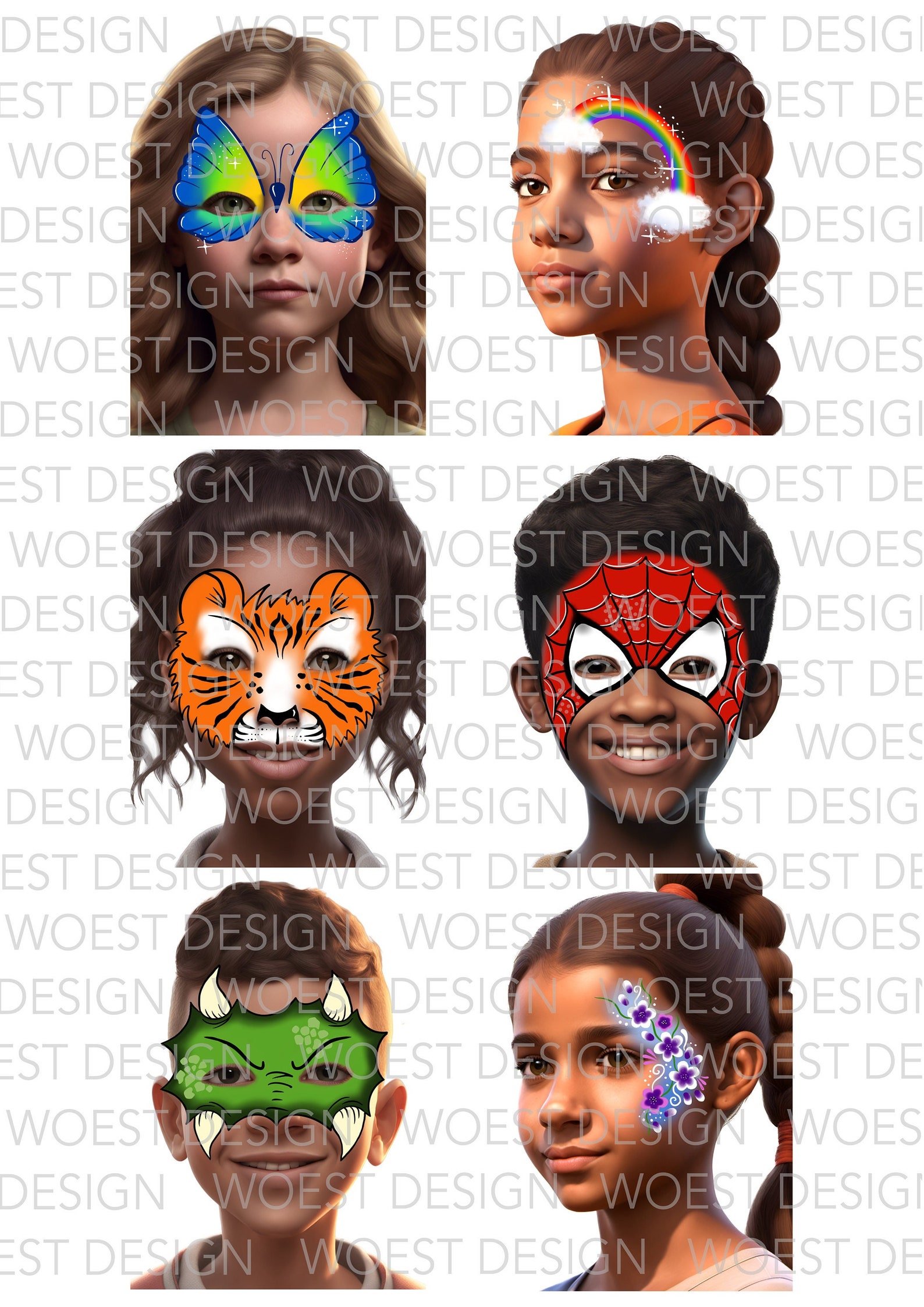 Mini Set A Realistic Style DIGITAL DOWNLOAD Facepaint Board Menu Face ...