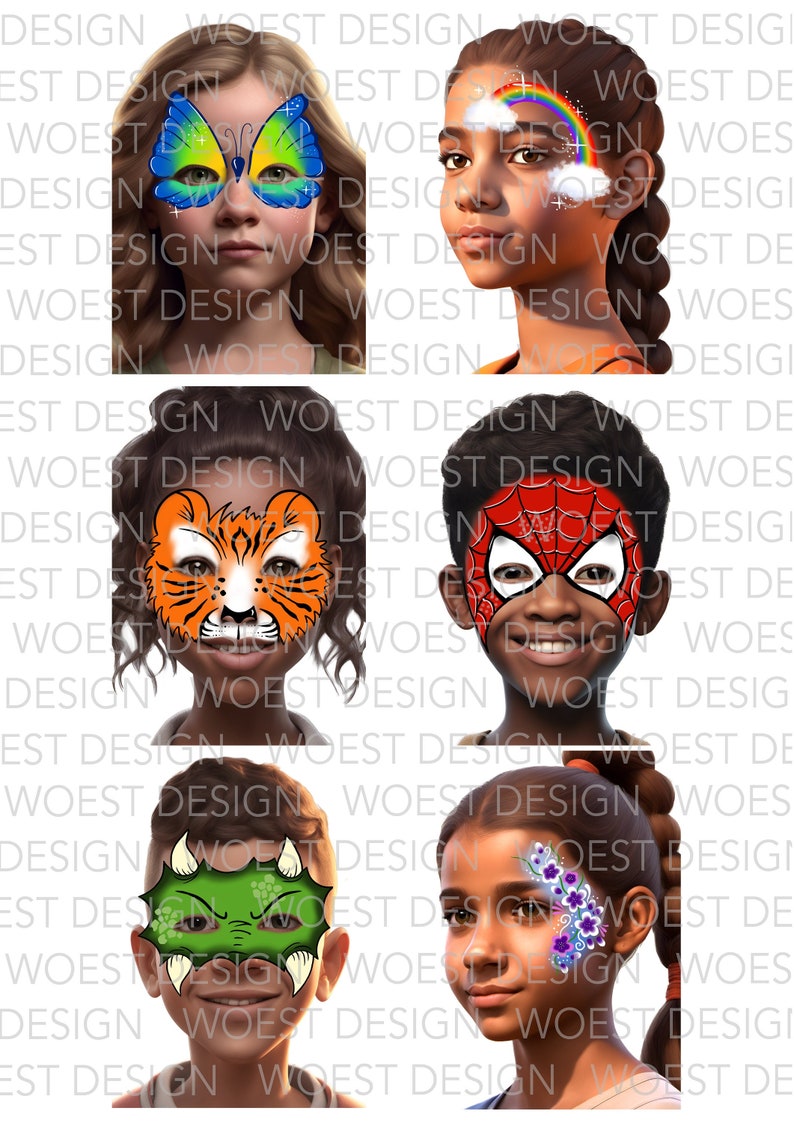 Mini Set A Realistic Style DIGITAL DOWNLOAD Facepaint Board Menu Face ...
