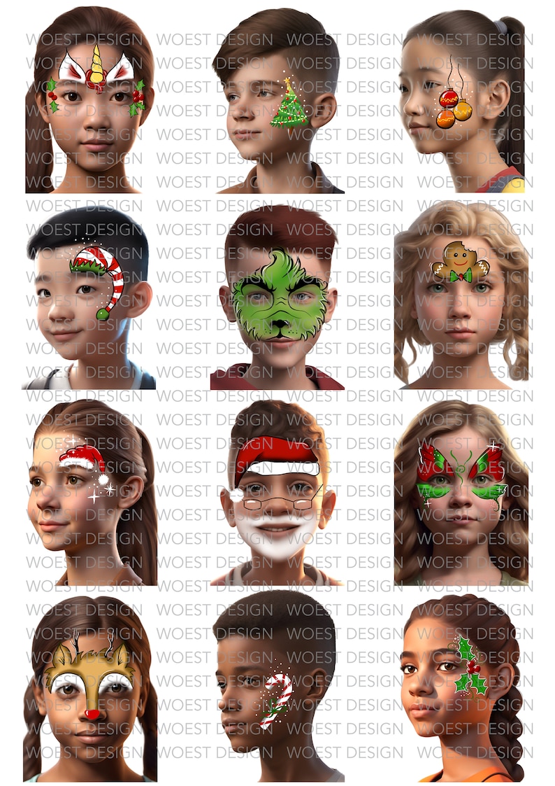 Christmas Set Realistic Style DIGITAL DOWNLOAD Face Paint Design Board ...
