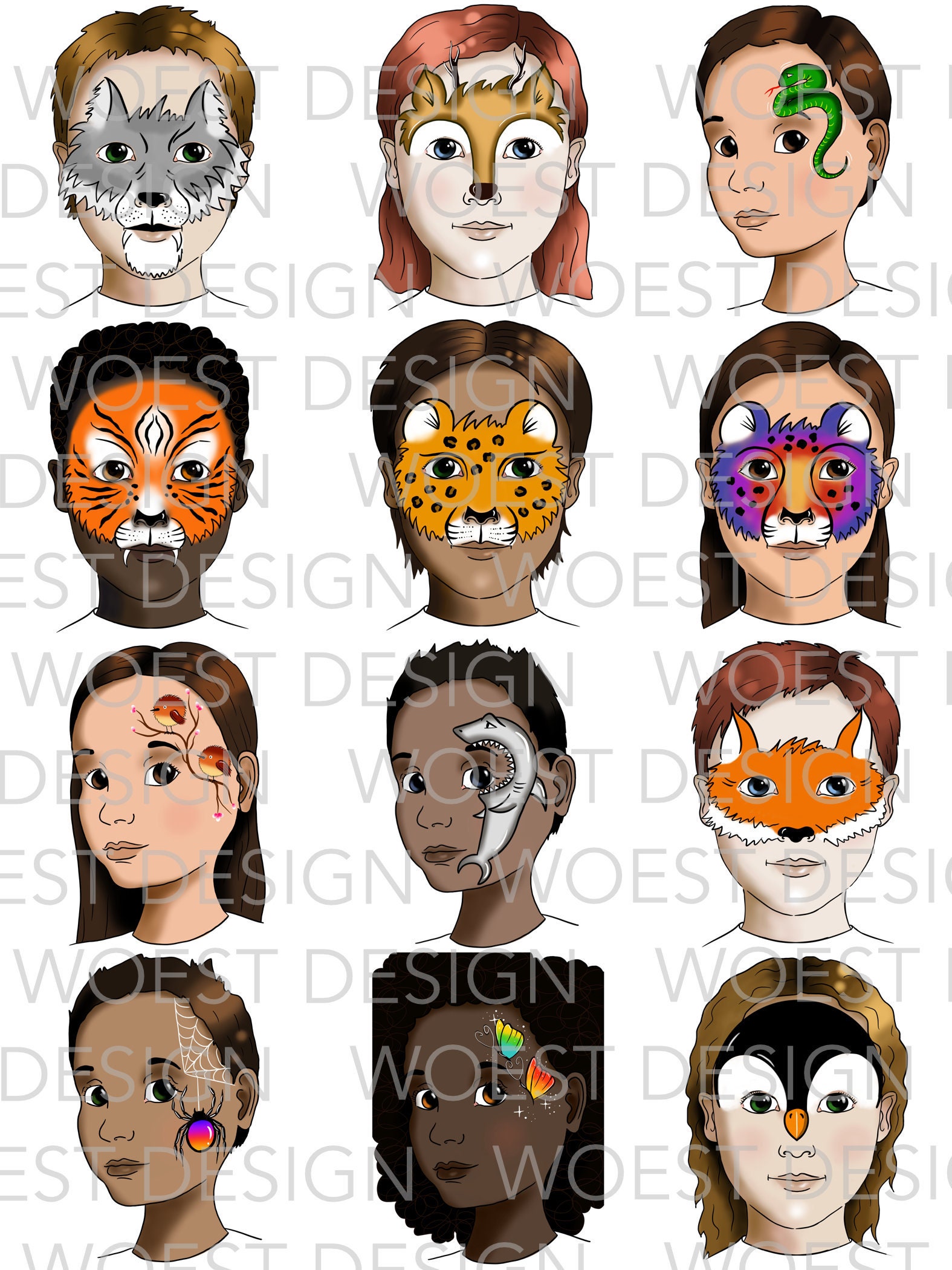 Face Paint Board Animal Set DIGITAL DOWNLOAD - Design Board Face ...