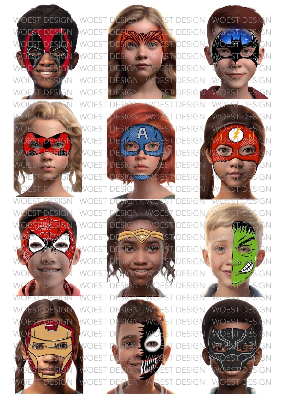 Super Hero Set Realistic DIGITAL DOWNLOAD - Face Paint Painting Design ...