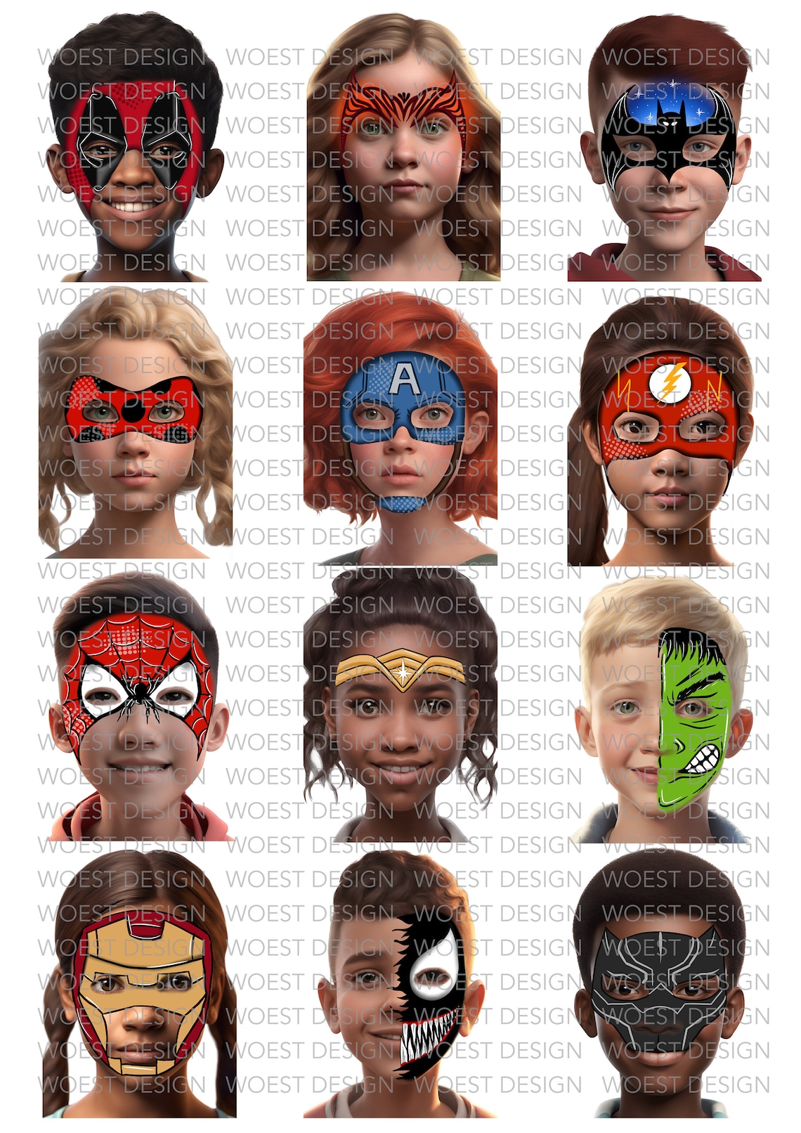 Super Hero Set Realistic DIGITAL DOWNLOAD Face Paint Painting Design ...