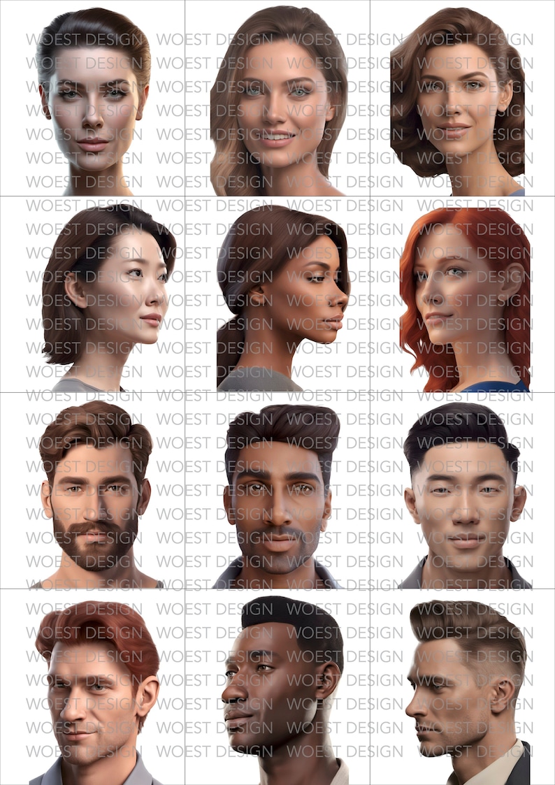 Adult Faces Realistic Style Blank Template Set 1 - DIGITAL DOWNLOAD ...