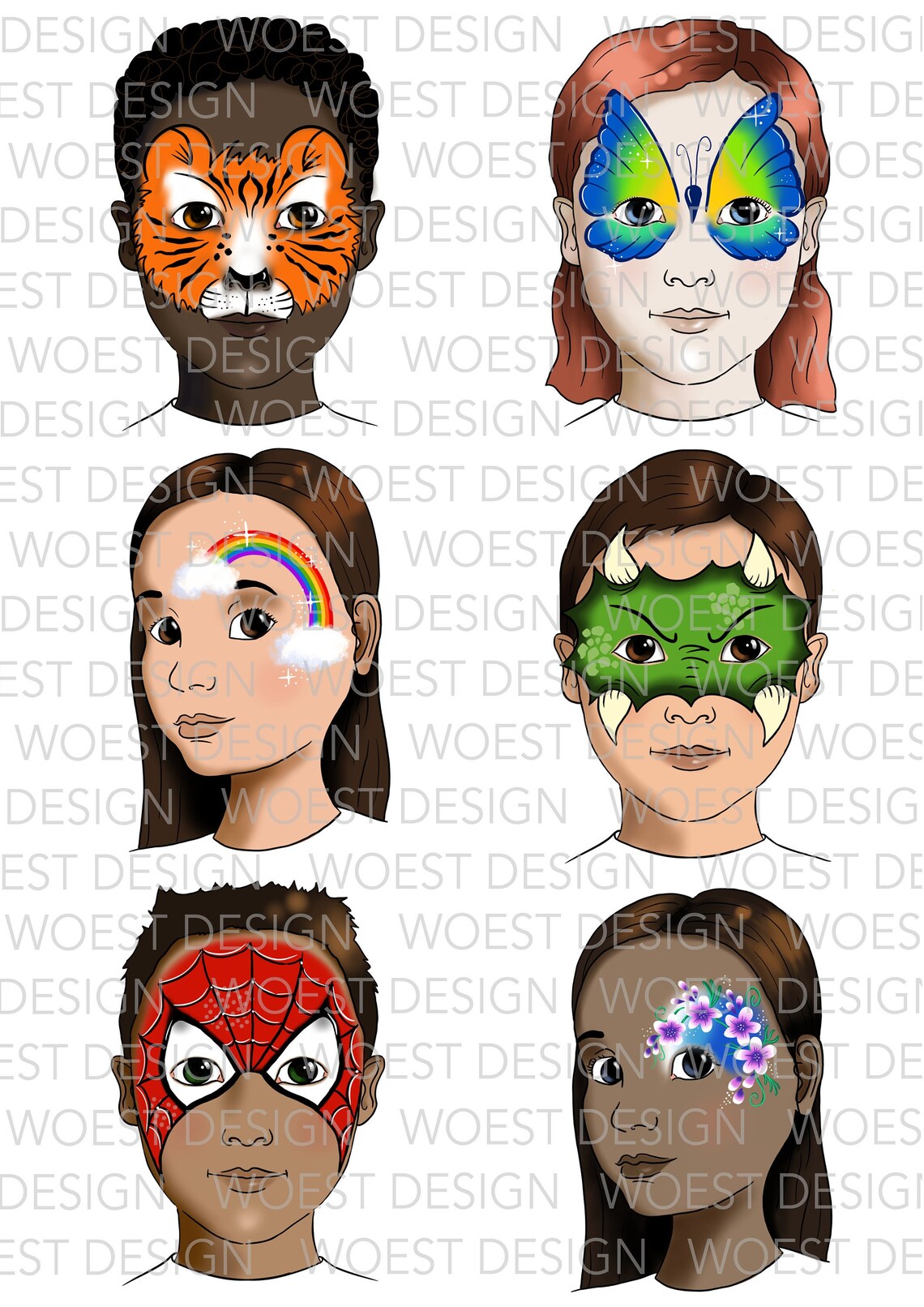 Mini Set A DIGITAL DOWNLOAD Face Paint Design Board Face Painting ...