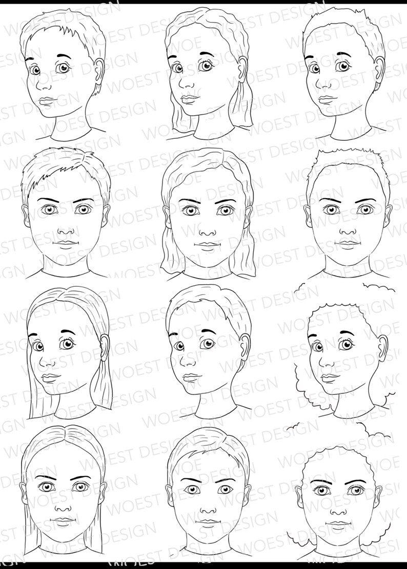 Blank Line Art Template Set A DIGITAL DOWNLOAD Face Paint Design Board ...