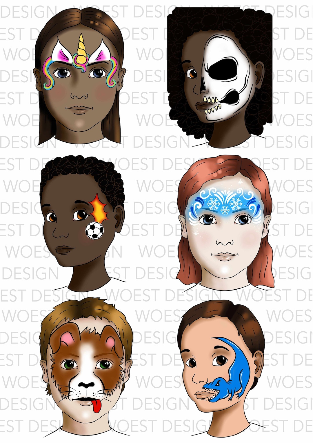 Mini Set B DIGITAL DOWNLOAD Face Paint Design Board Face Painting ...