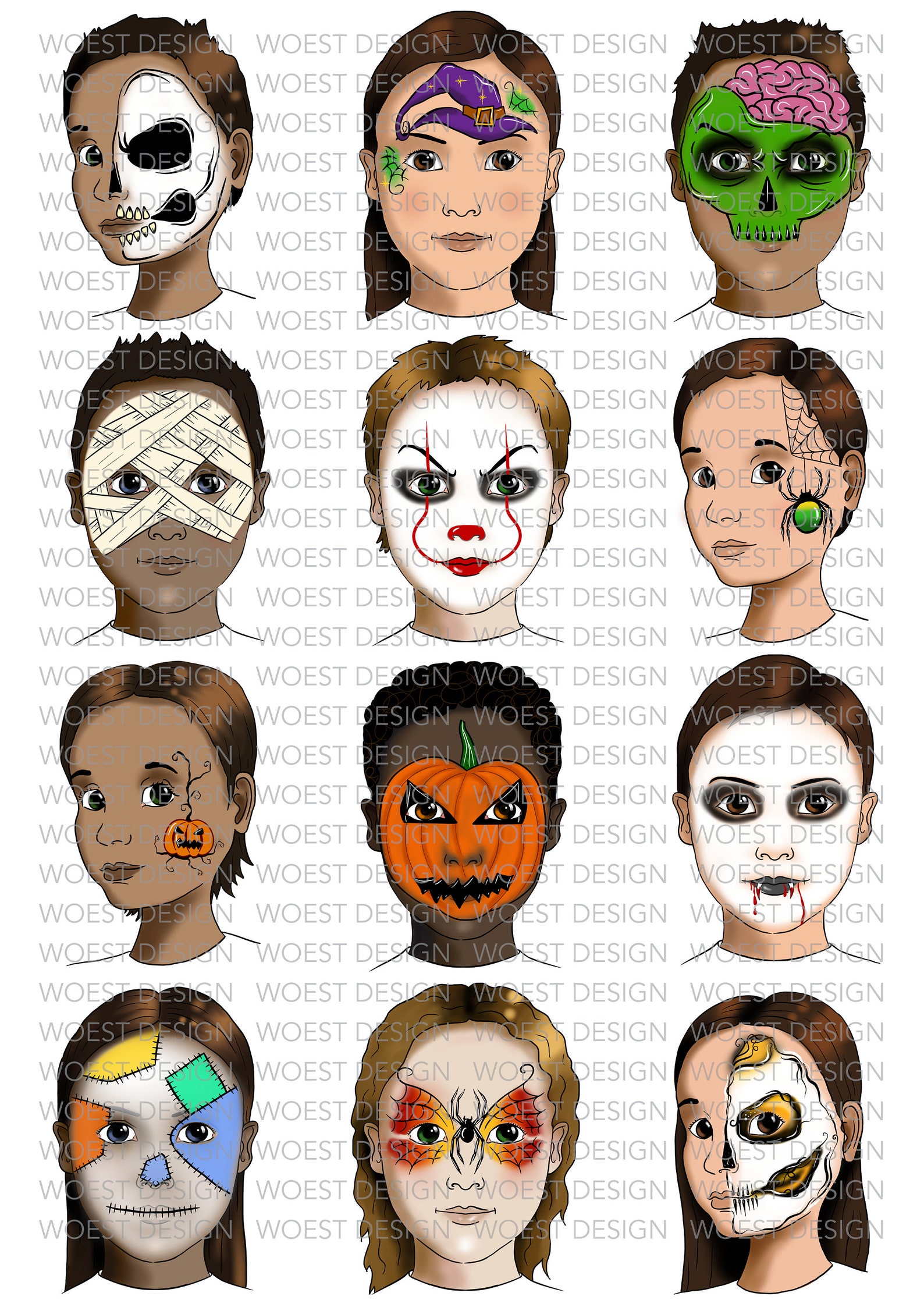Halloween Set DIGITAL DOWNLOAD - Face Paint Painting Design Board ...