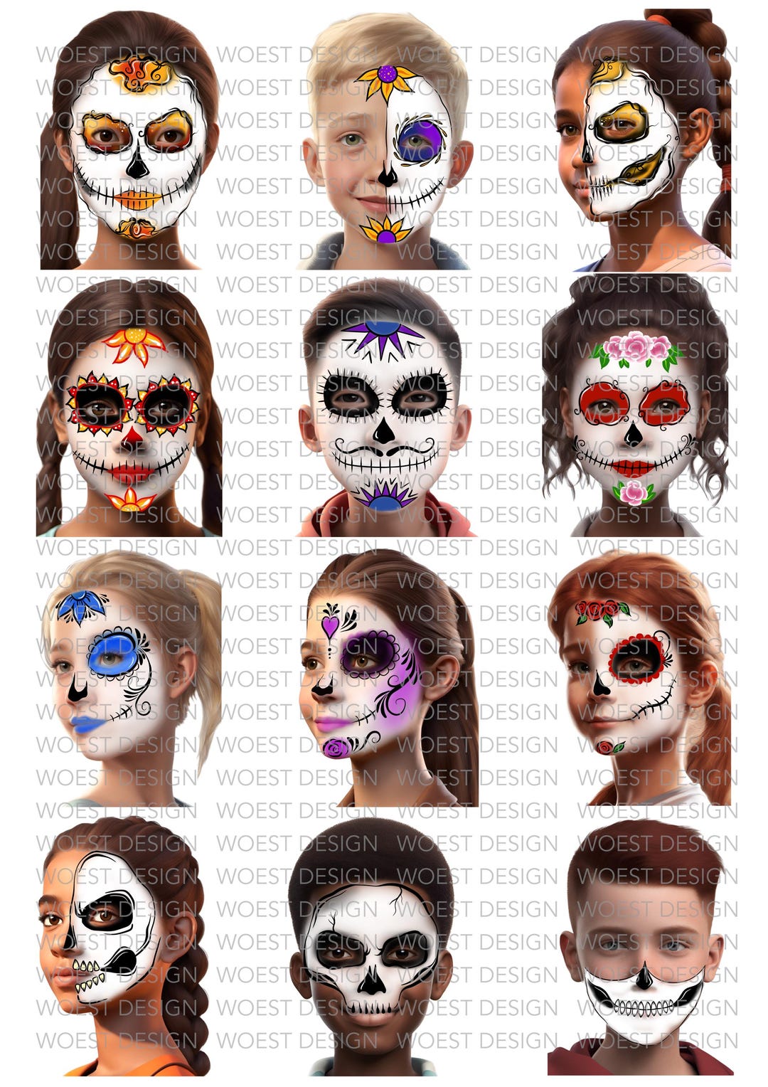 12 Sugar Skulls Set DIGITAL DOWNLOAD - Face Paint Design Board - Etsy