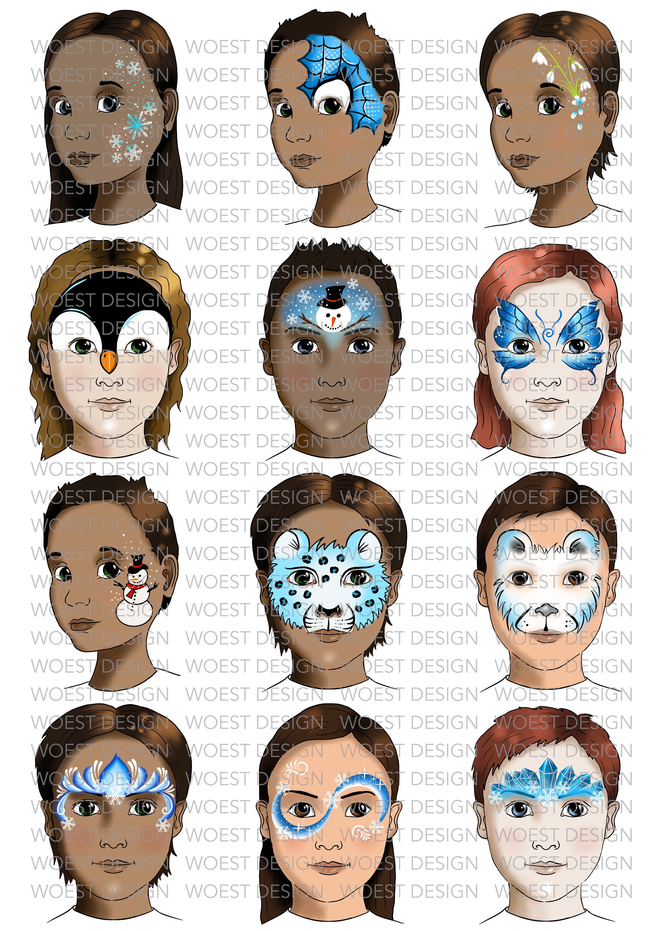 Winter Set DIGITAL DOWNLOAD - Face Paint Painting Design Board Template ...