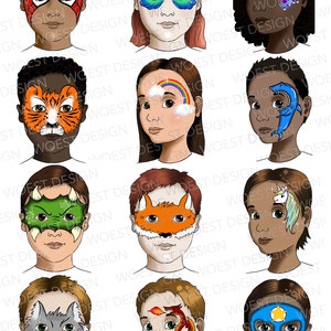 Face Paint Design Board: 12 Templates (digital Download) - Etsy