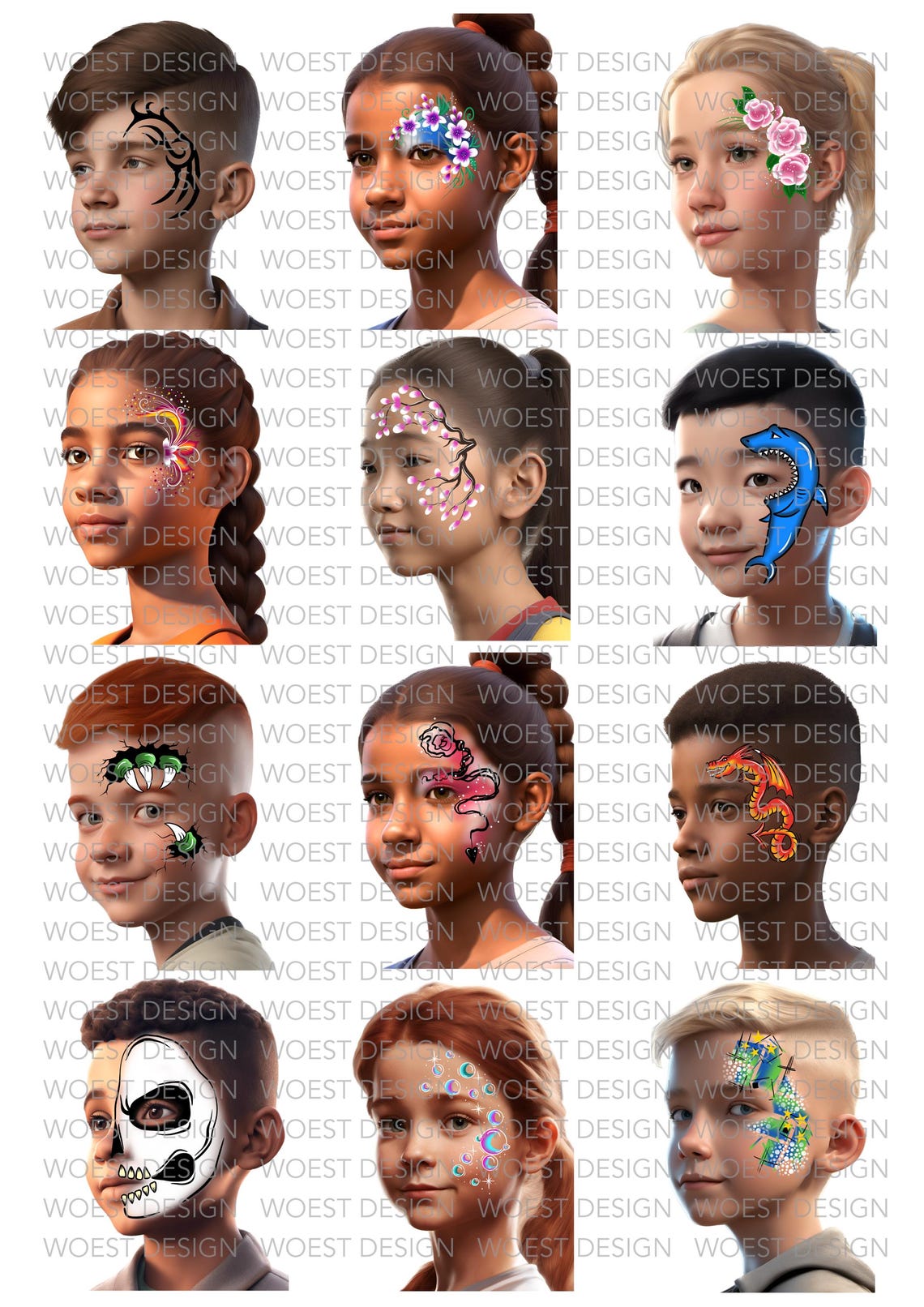 Teenager Set Realistic Style DIGITAL DOWNLOAD - Face Paint Painting ...