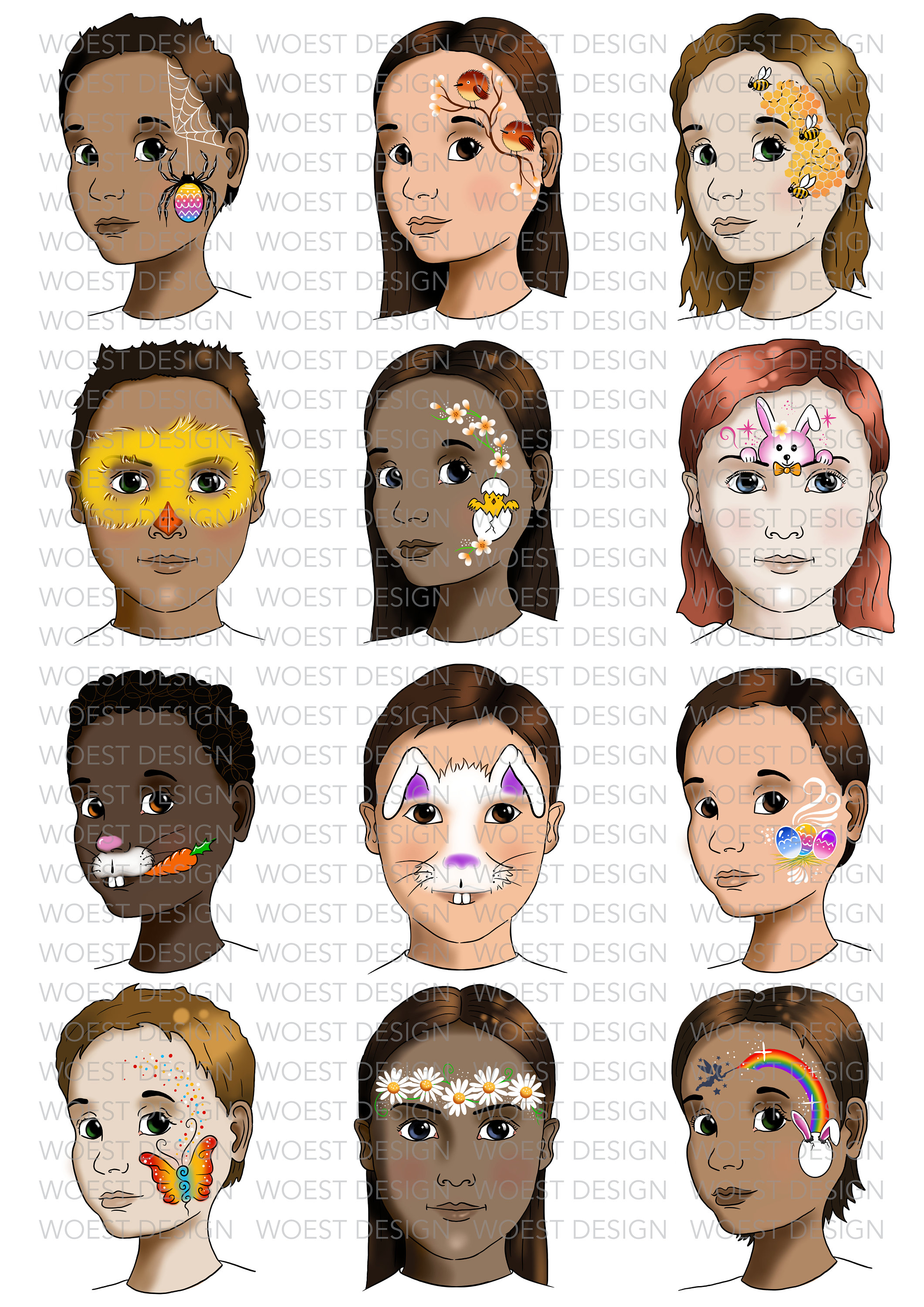 Easter Set Illustrative Style DIGITAL DOWNLOAD - Face Paint Design ...