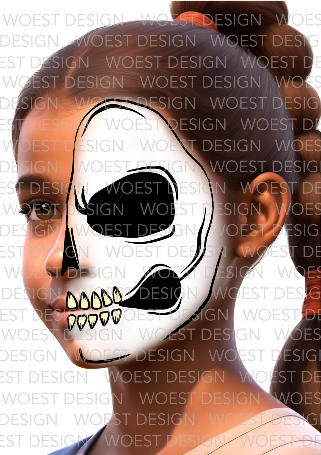 Half Skull Design Realistic Style DIGITAL DOWNLOAD - Face Paint Design ...