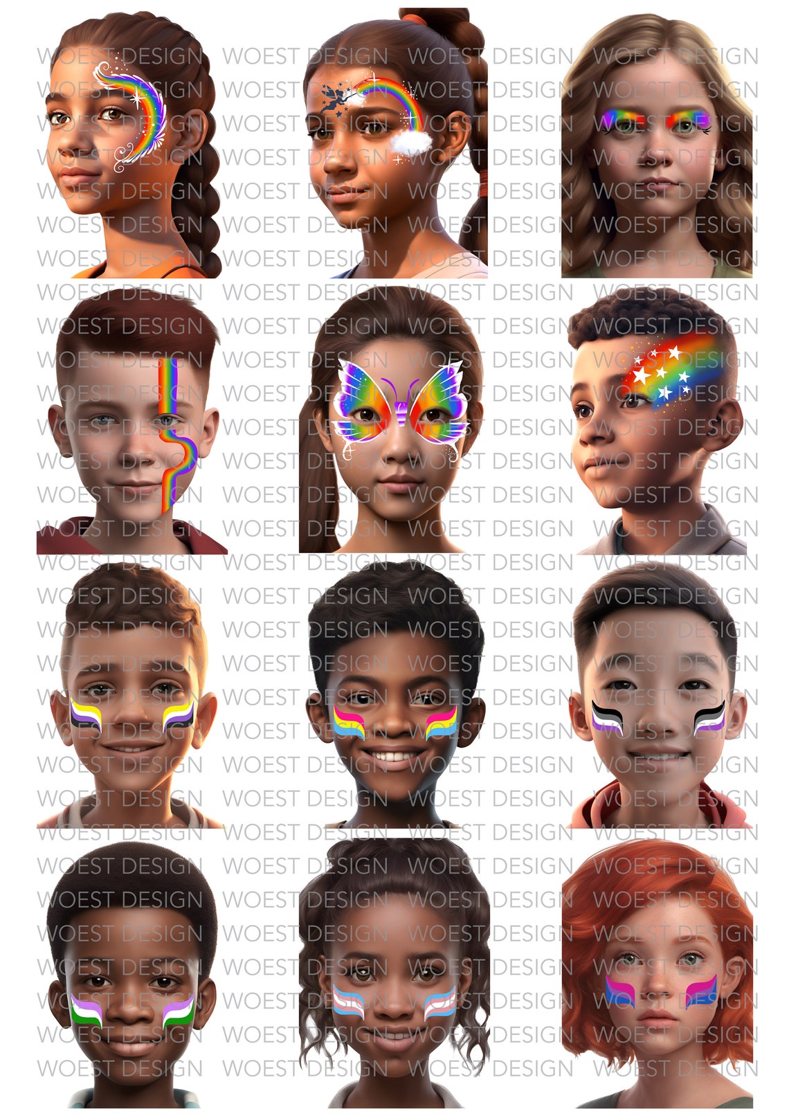 Pride Realistic Style DIGITAL DOWNLOAD - Face Paint Design Board ...