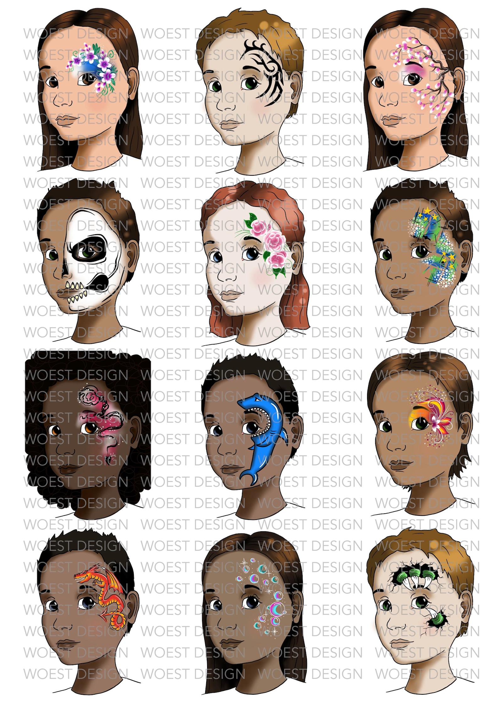 Teenager Set DIGITAL DOWNLOAD - Face Paint Painting Design Board ...