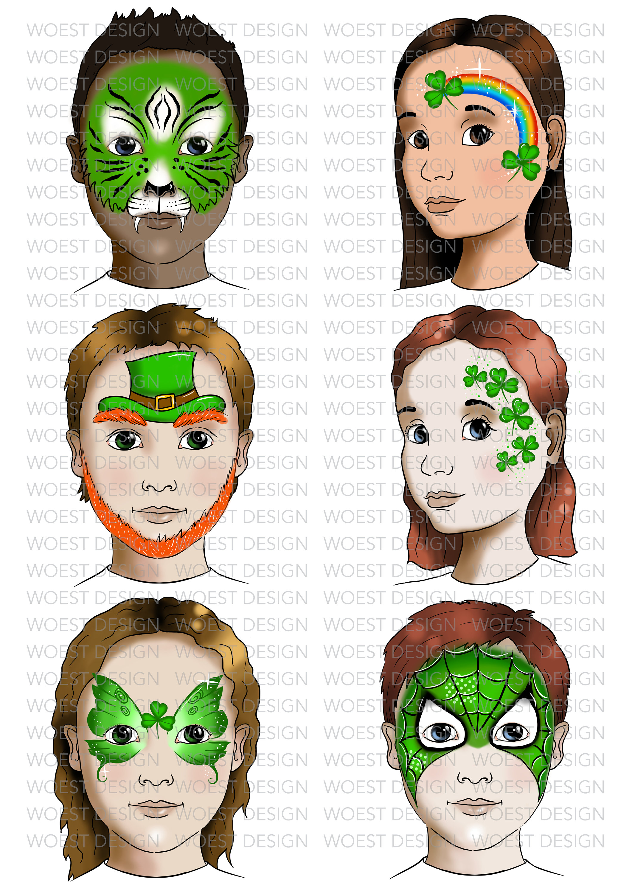 Saint Patrick's Day Set DIGITAL DOWNLOAD - Face Paint Design Board Face ...