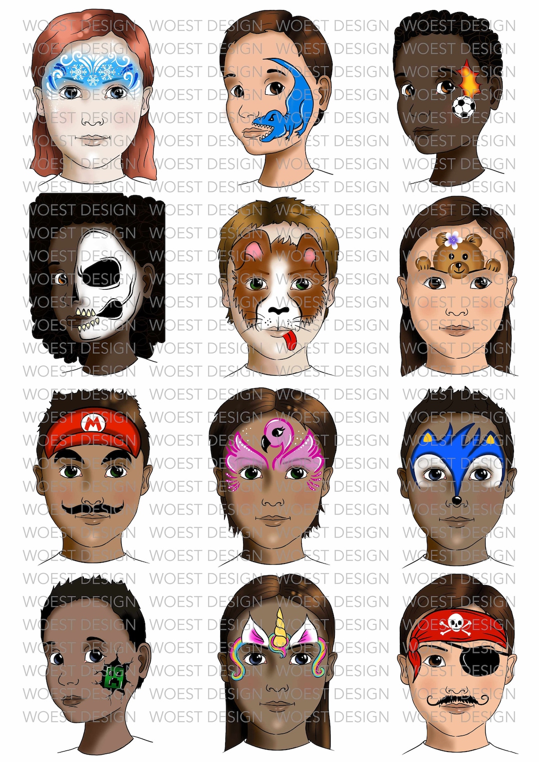 Basic Set B DIGITAL DOWNLOAD Face Paint Design Board Face Painting ...