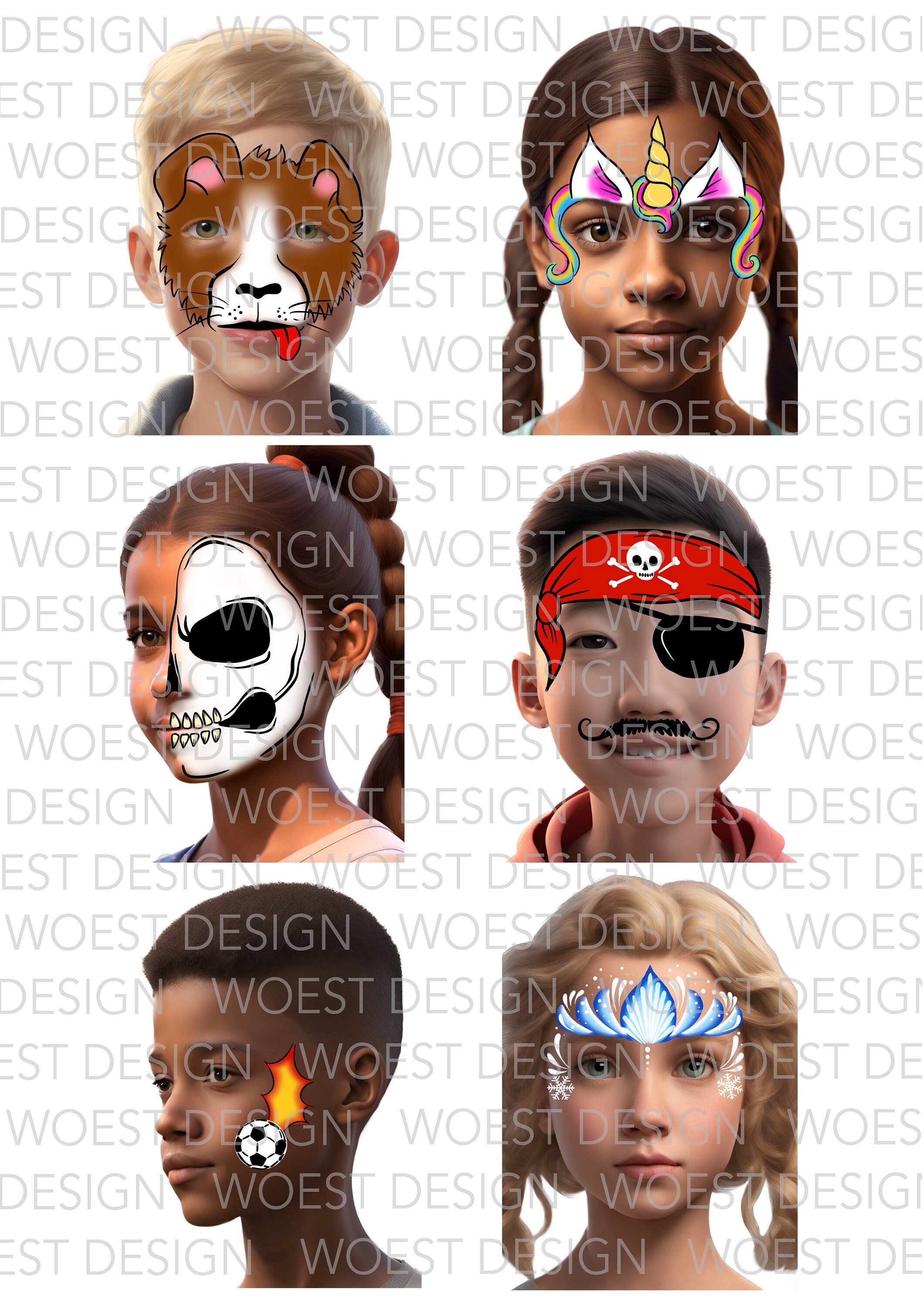Mini Set B DIGITAL DOWNLOAD - Face Paint Design Board Face Painting ...
