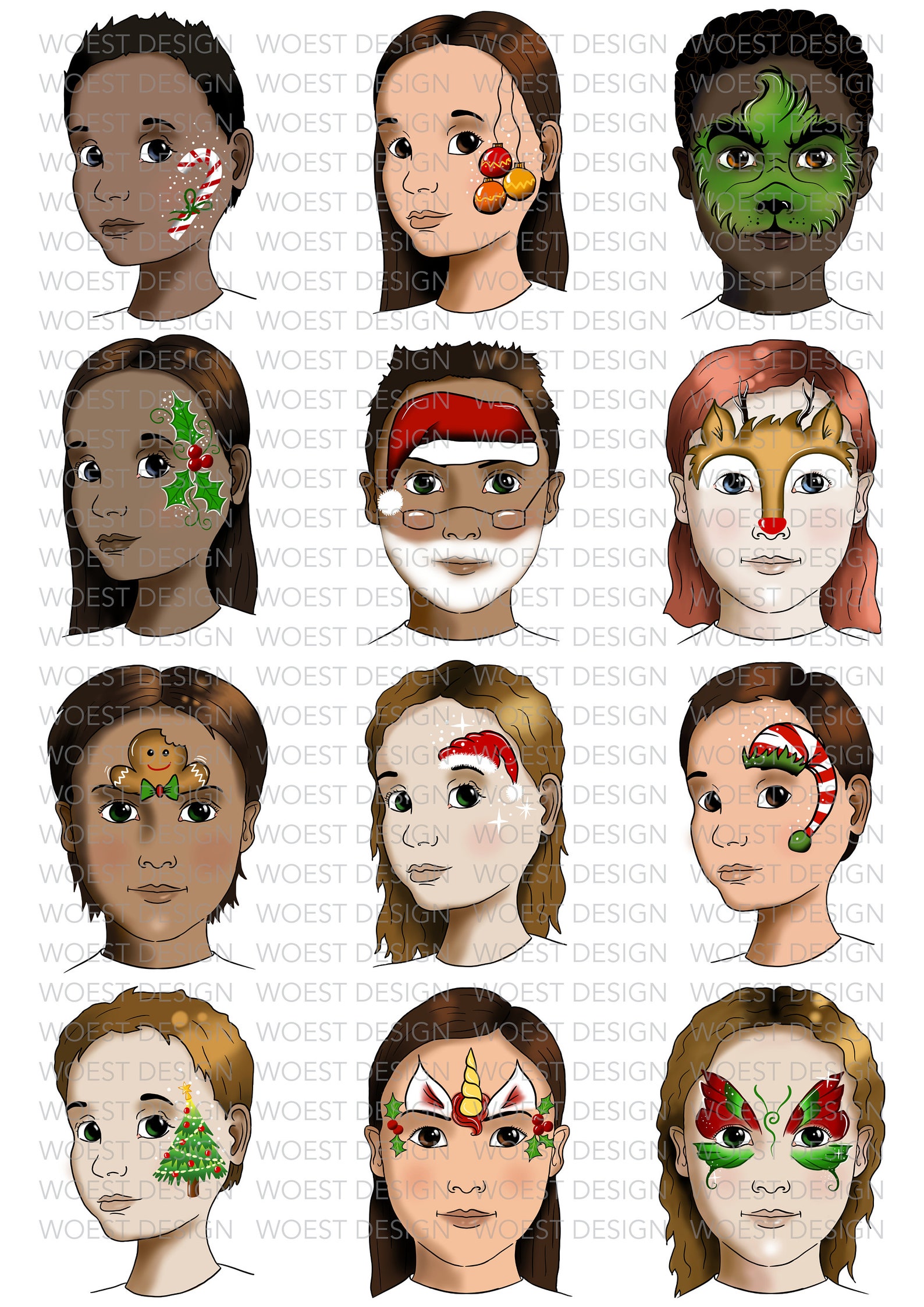 Christmas Set DIGITAL DOWNLOAD - Face Paint Painting Design Board ...