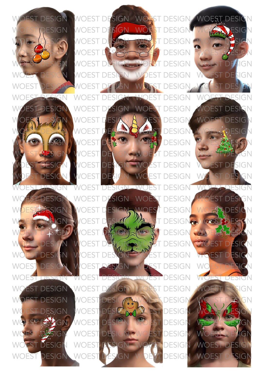 Christmas Set Realistic Style DIGITAL DOWNLOAD - Face Paint Design ...