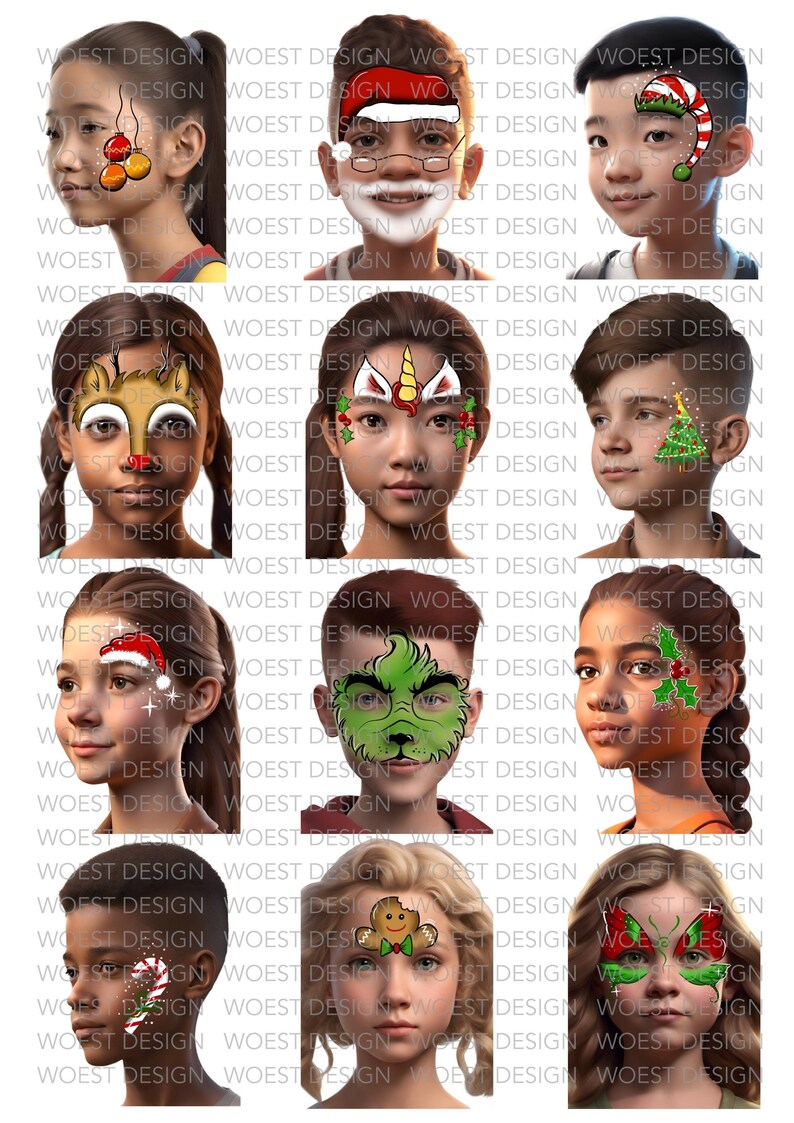 Christmas Set Realistic Style DIGITAL DOWNLOAD - Face Paint Design ...