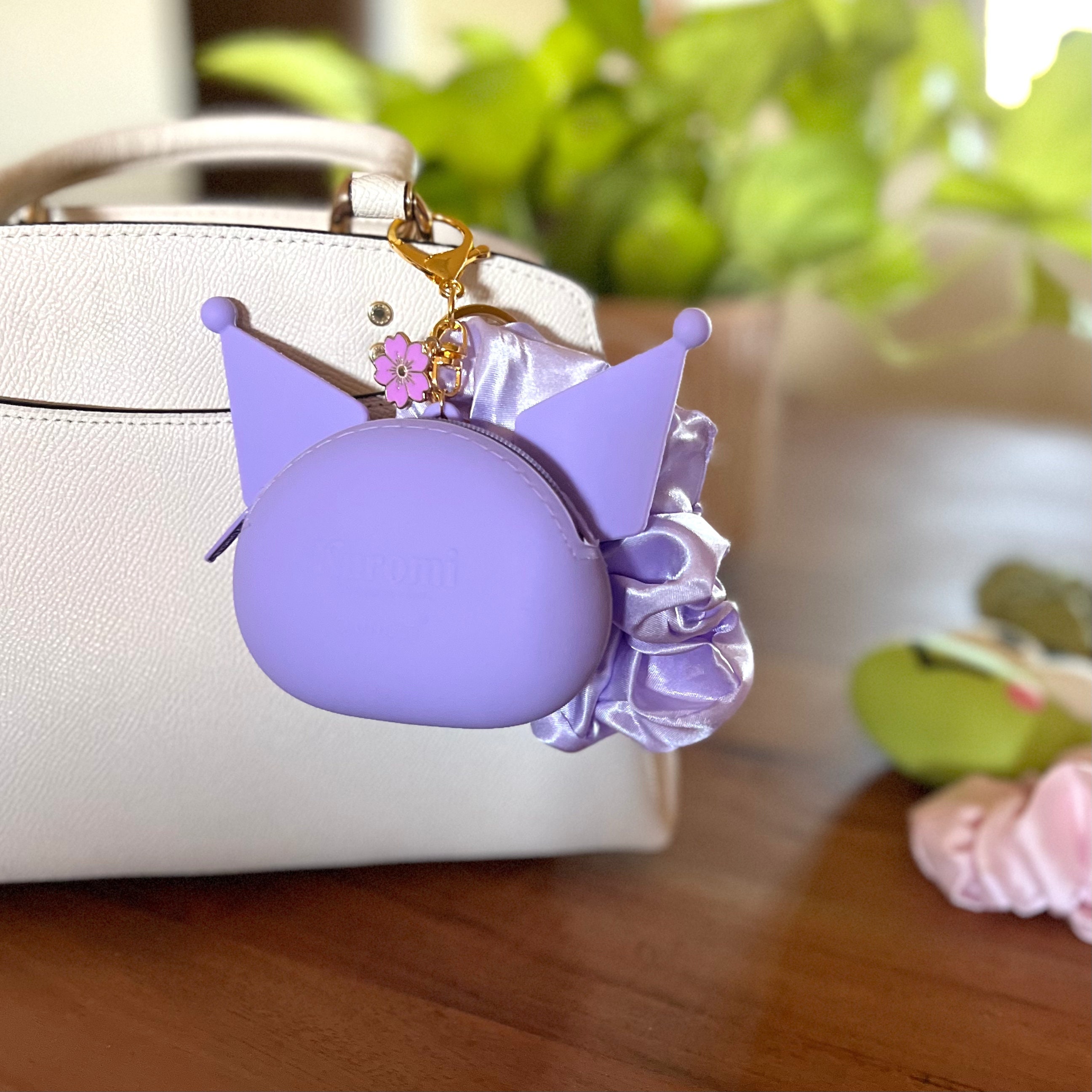 Cute Sanrio Purple Kuromi Coin Purse W/ Gold Keychain, Scrunchy ...