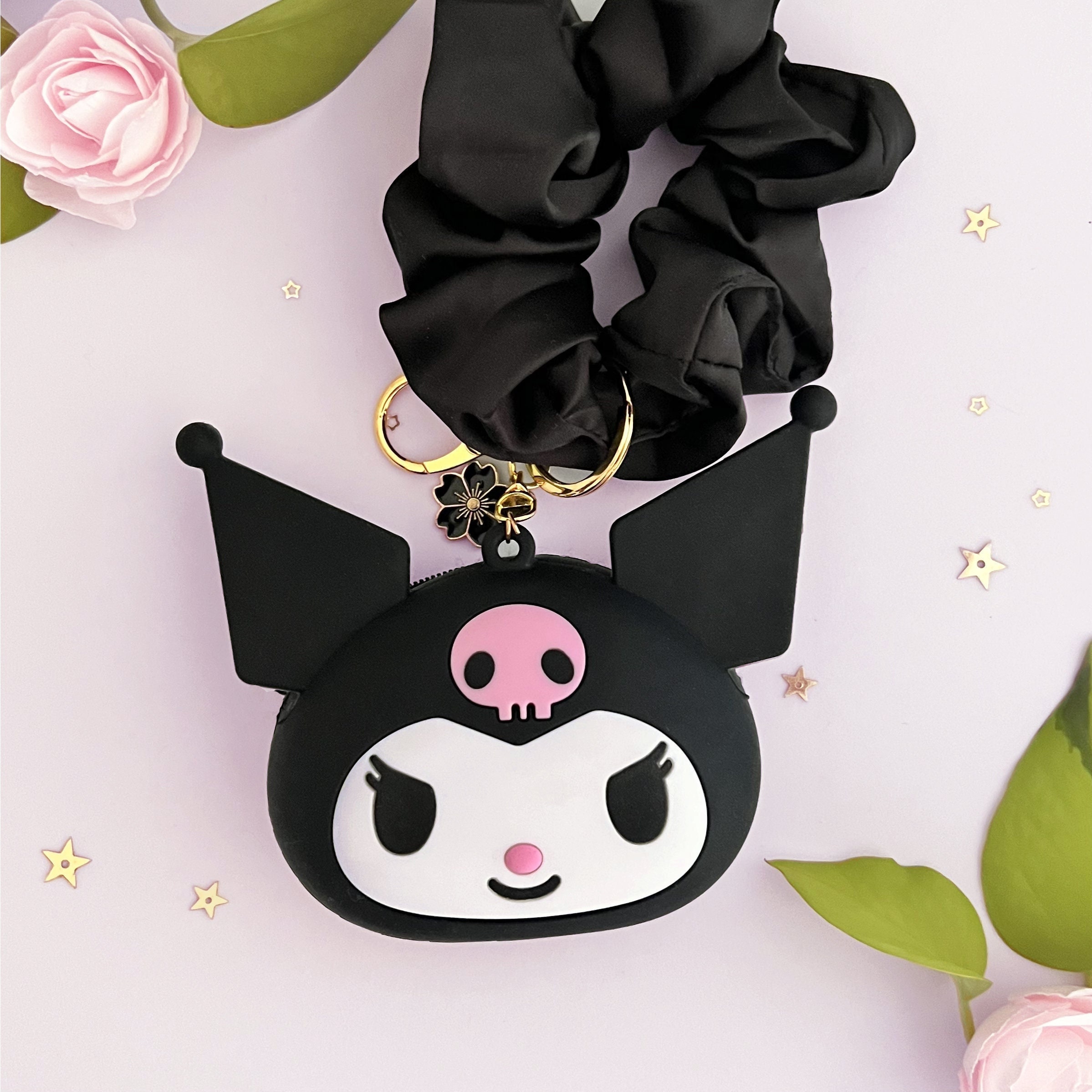 Cute Sanrio Kuromi Coin Purse Gold Keychain With Scrunchy & Sakura ...