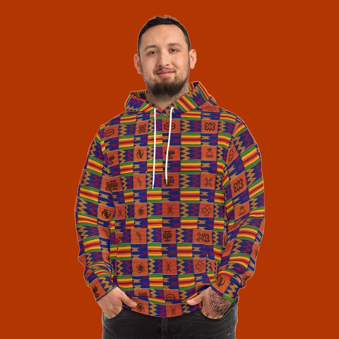 African Print Hoodie, Adinkra Inspired, Unique African Design, Ethnic ...