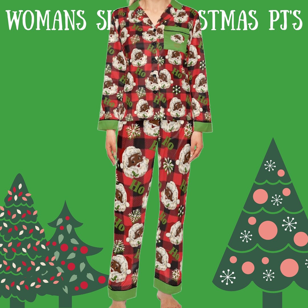 Black Santa Claus Pajamas, Fun Christmas Pajama Set, Festive Sleepwear ...