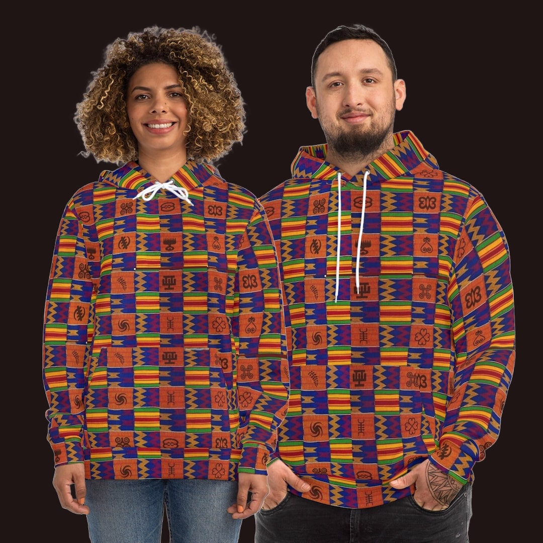 African Print Hoodie, Adinkra Inspired, Unique African Design, Ethnic ...
