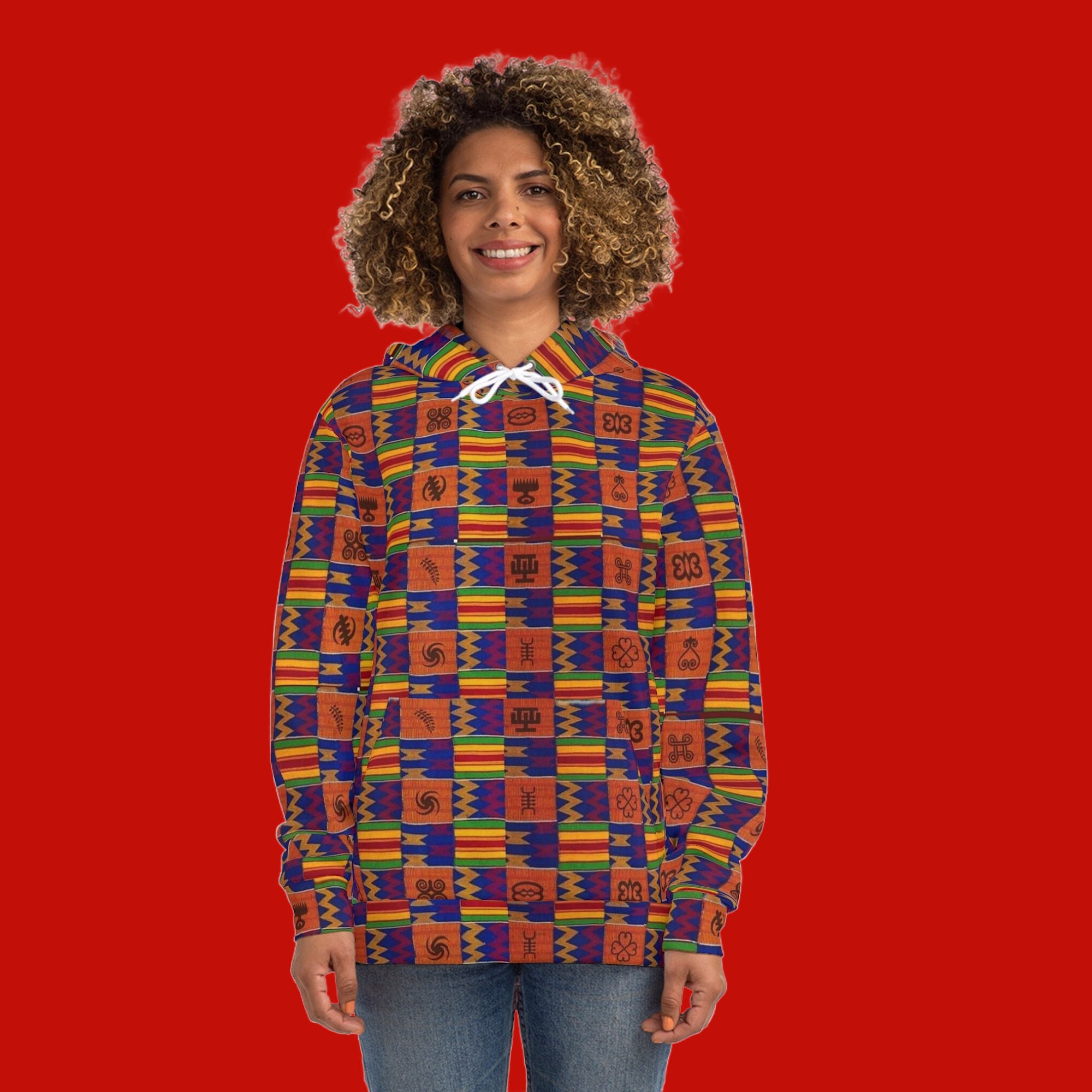African Print Hoodie, Adinkra Inspired, Unique African Design, Ethnic ...